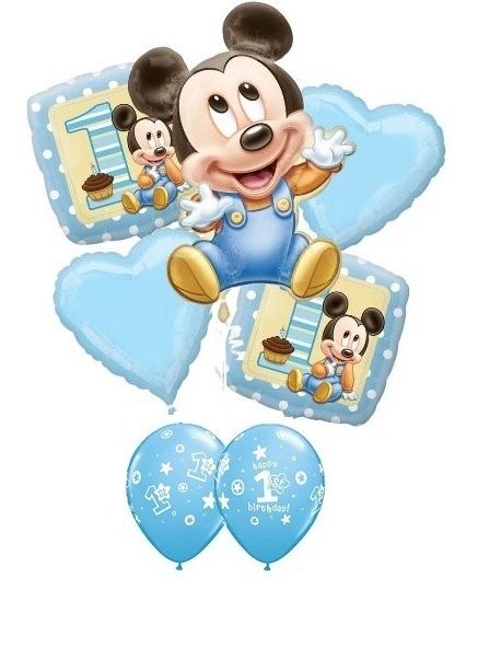 1st Birthday Baby Mickey Bouquet 5 balloons vancouver JC Balloon Studio