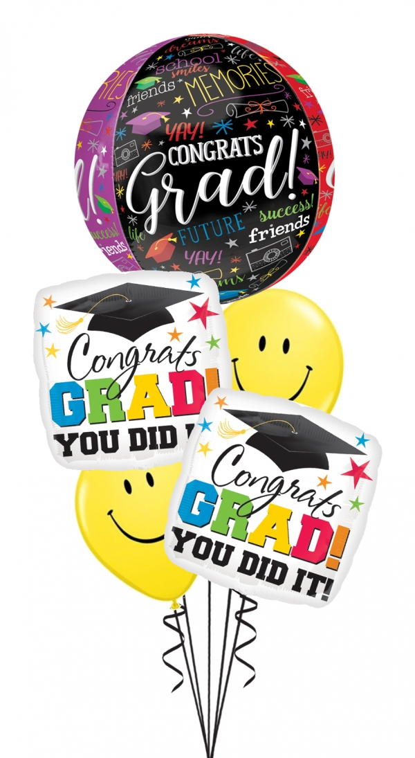 Congrats grad smile emoji balloon bouquet with orbz balloons vancouver ...