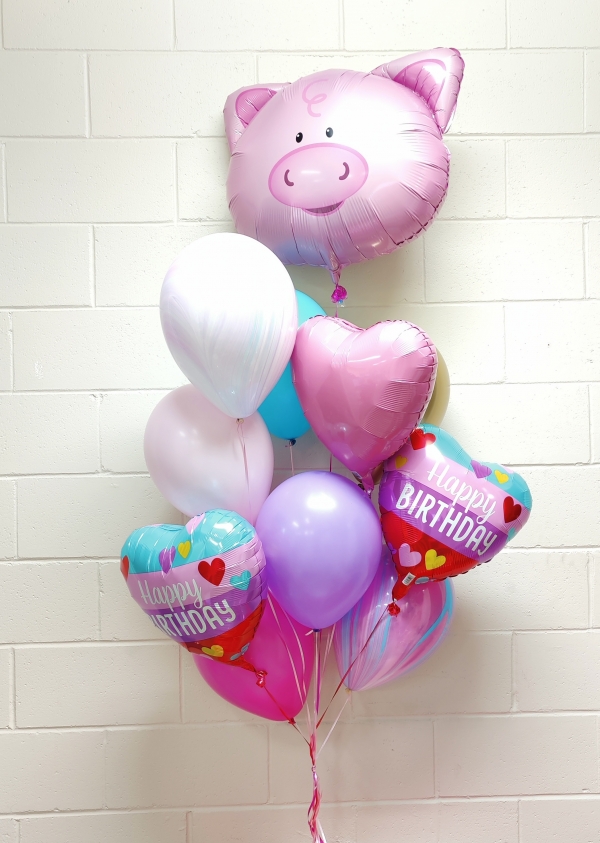 Cute Piggy and Hearts Birthday Balloon Bouquet balloons vancouver JC ...