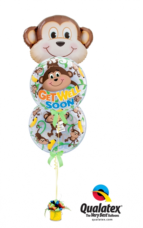 Get Well Monkey Bouquet 4 balloons vancouver JC Balloon Studio