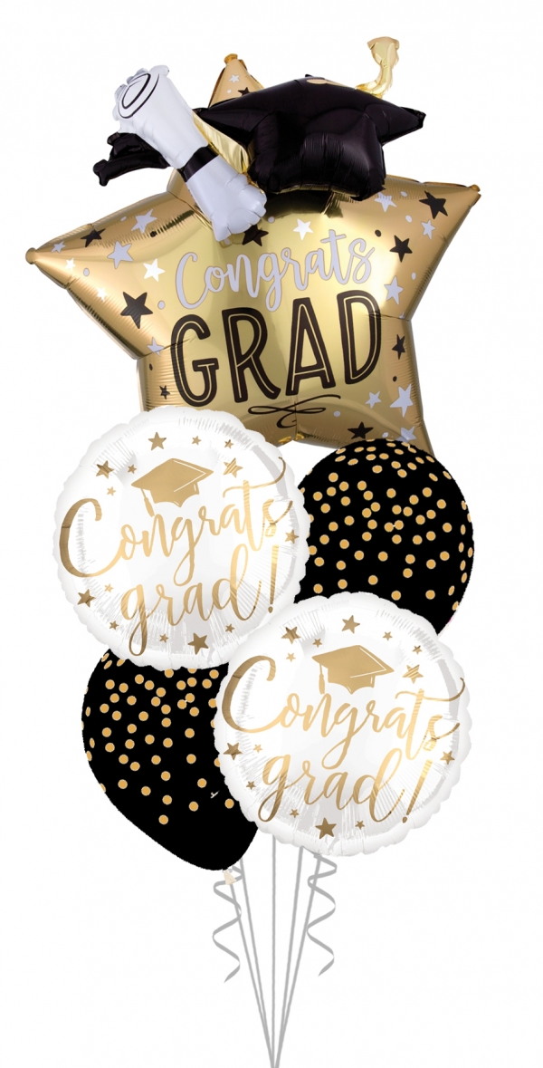 Jumbo Graduation Star Balloon Bouquet with gold confetti balloons ...