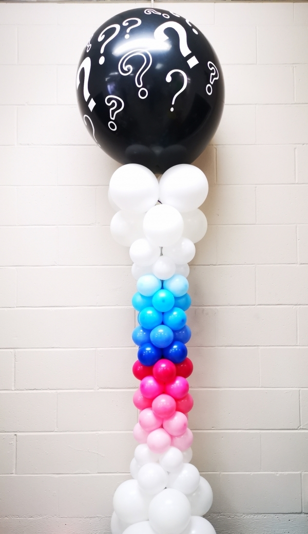 Outdoor Ombre Gender Reveal Column Question Marks balloons vancouver JC ...