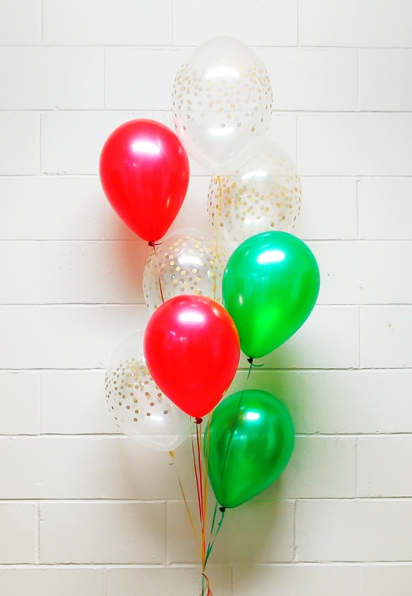 Red Green Gold & Silver Christmas Confetti Balloon Bouquet balloons ...