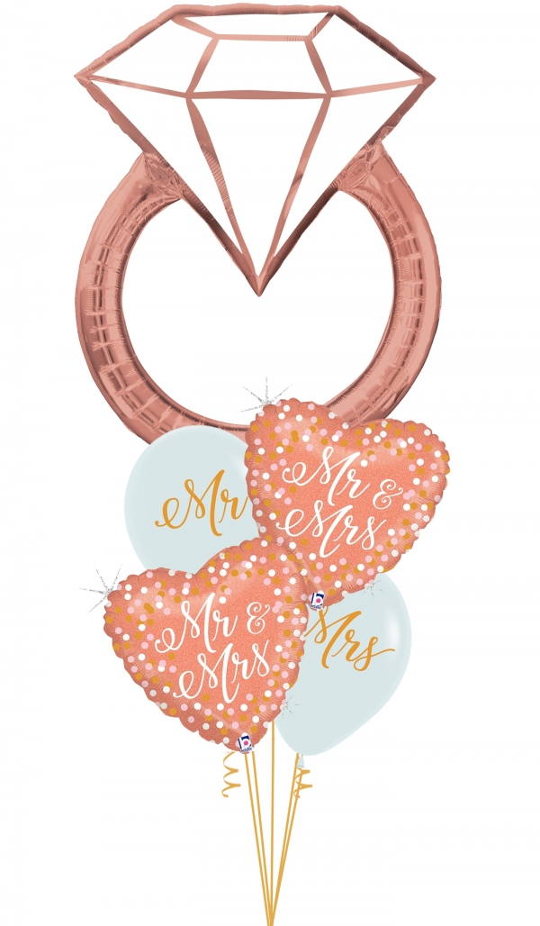 Rose Gold Ring Mr Mrs Bouquet balloons vancouver JC Balloon Studio